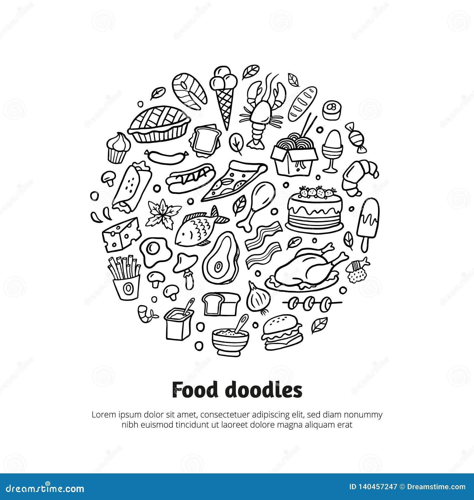 Cartoon Different Kinds of Fresh Food with Text. Stock Vector ...