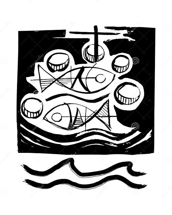 Five Bread and Two Fish Vector Illustration Stock Vector - Illustration ...