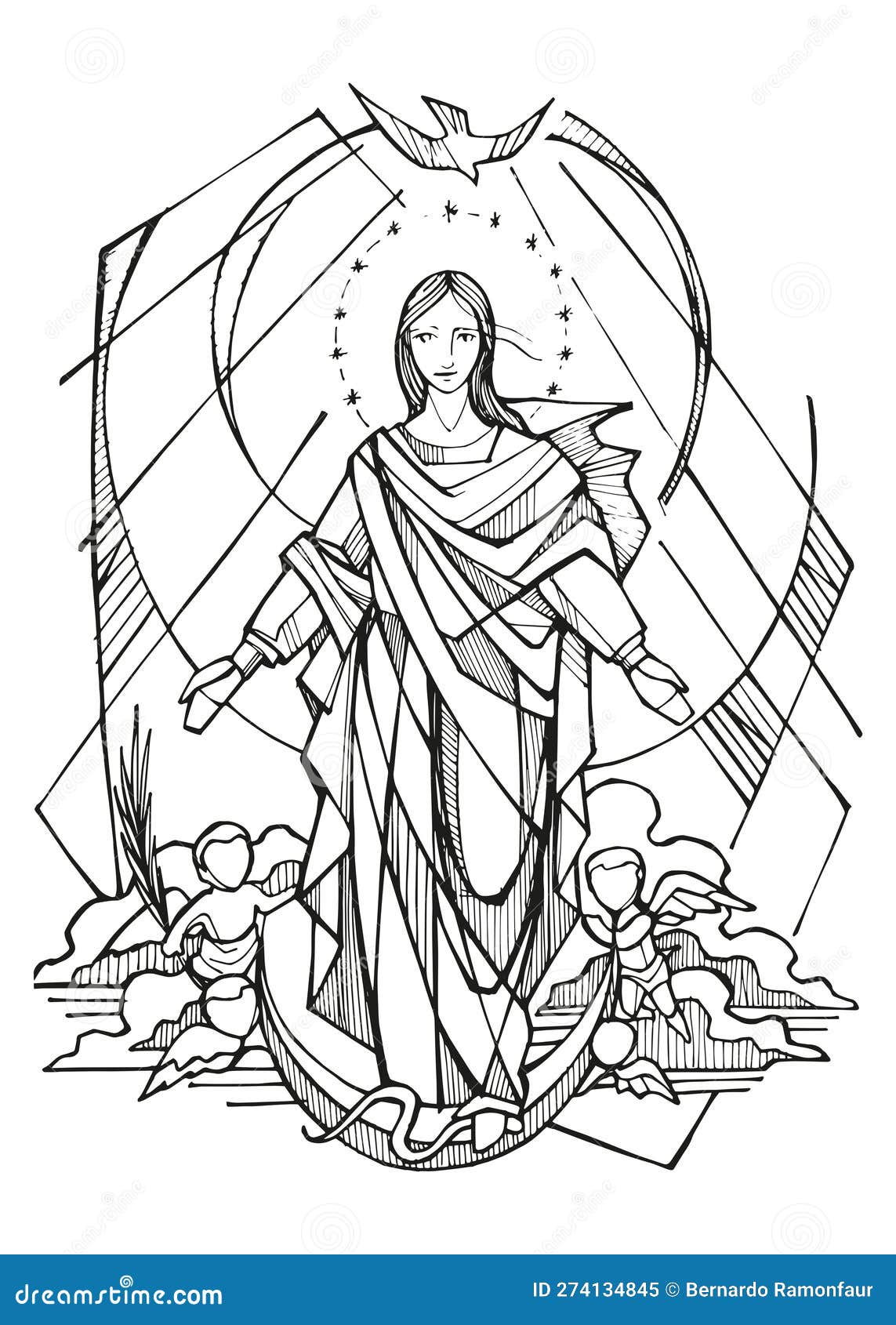 Hand Drawn Illustration Of The Immaculate Conception Of Mary Cartoon ...