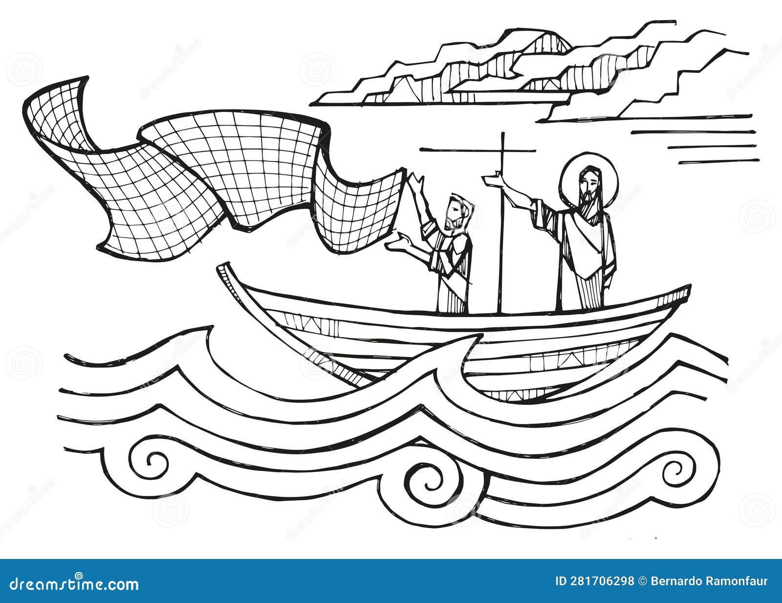 Hand Drawn Illustration Of Jesus Casting The Nets | CartoonDealer.com ...