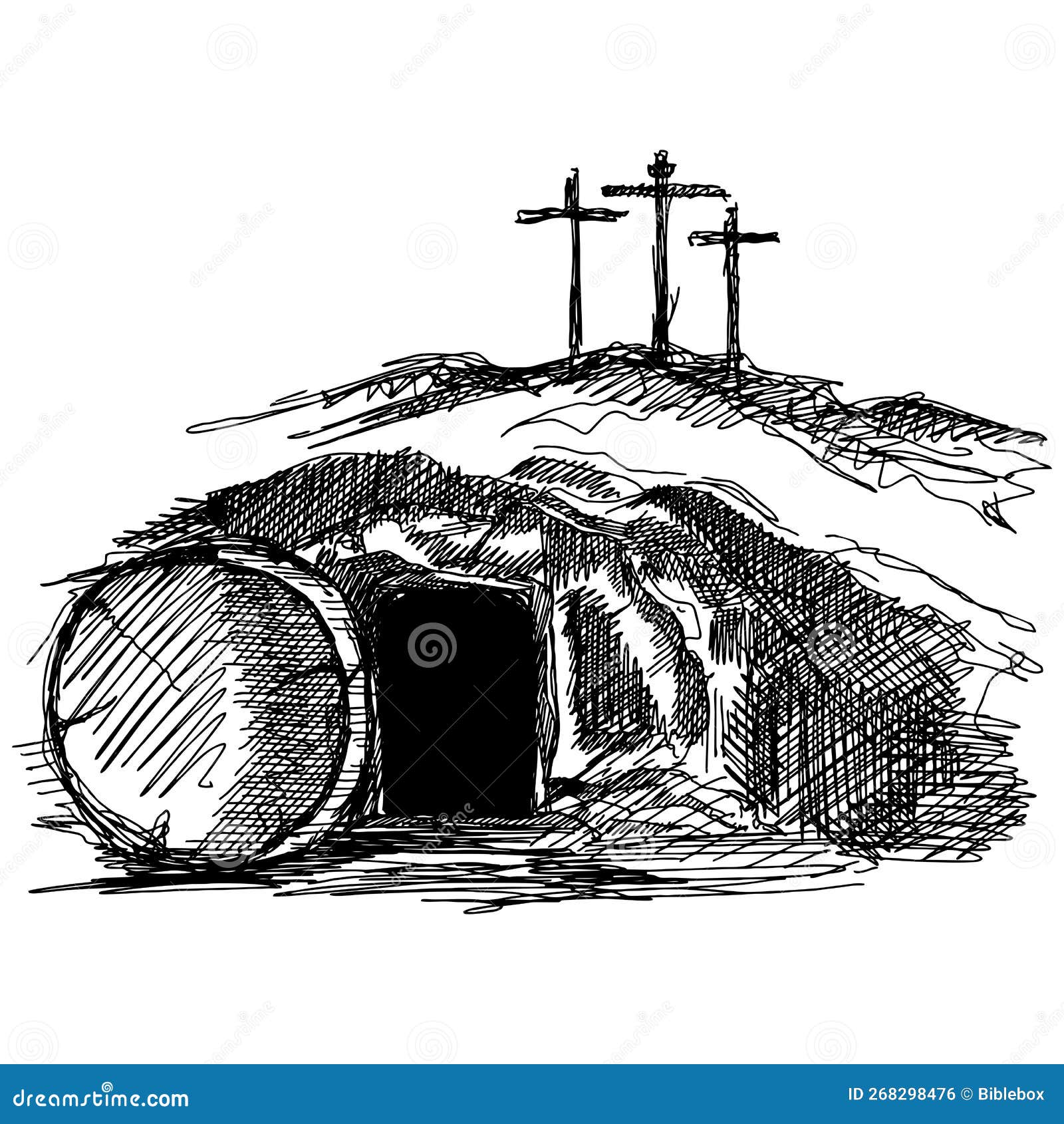 Hand-drawn Vector Illustration For Easter. The Empty Tomb After The ...