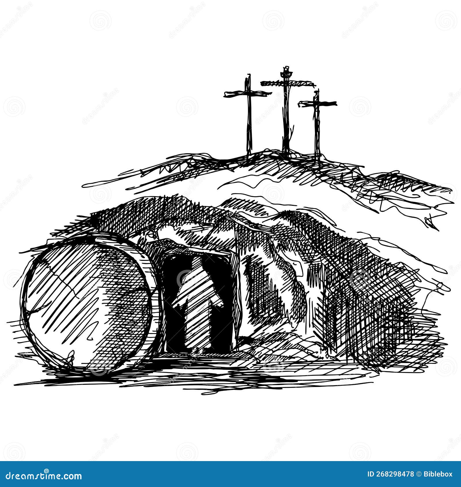 Hand-drawn Vector Illustration for Easter. the Empty Tomb after the ...