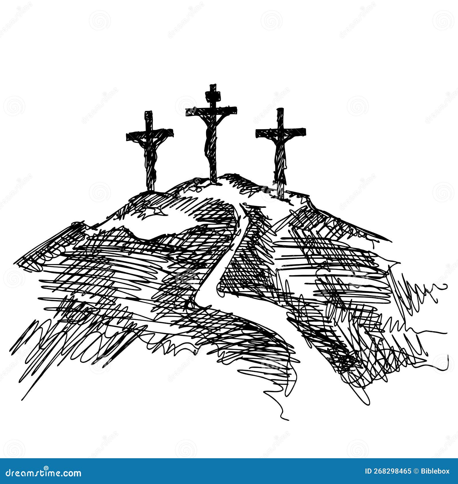 Hand-drawn Vector Illustration for Easter. Three Crosses on Top of ...