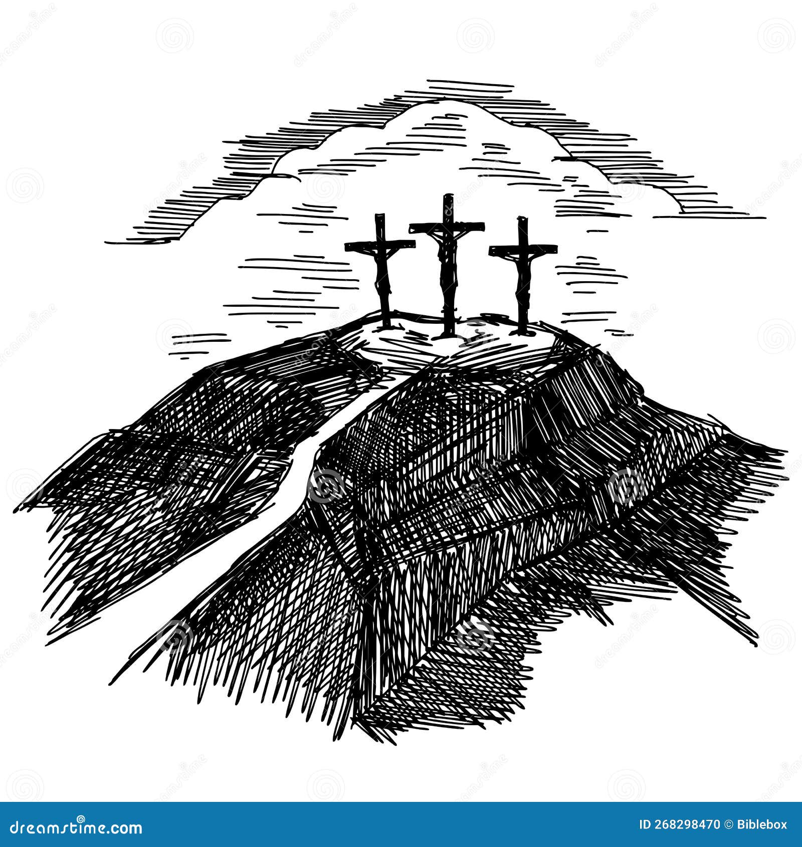 Hand-drawn Vector Illustration for Easter. Three Crosses on Top of ...
