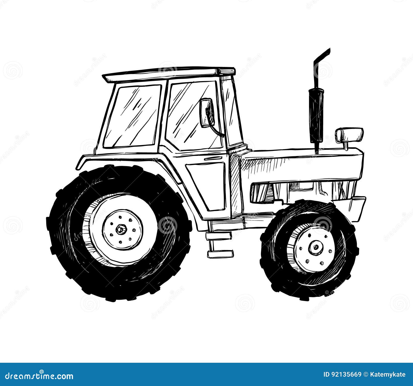Hand Drawn Vector Illustration - Farm Tractor. Agriculture Stock Vector ...