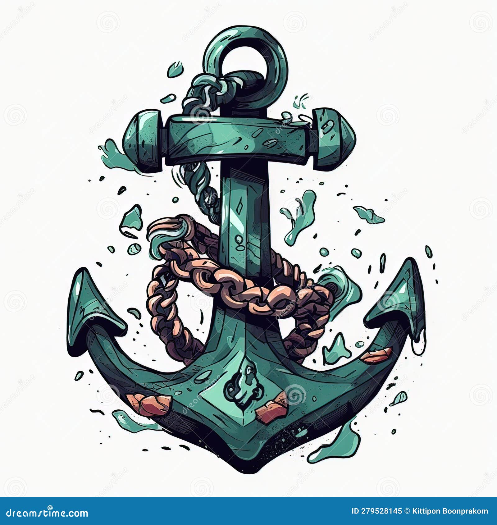 Anchor with Rope and Anchor. Hand Drawn Vector Illustration Stock ...