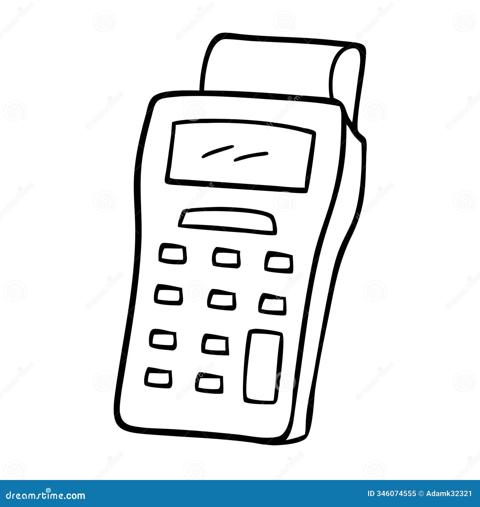 Hand Drawn Vector Illustration of a Calculator with Receipt Roll Stock ...