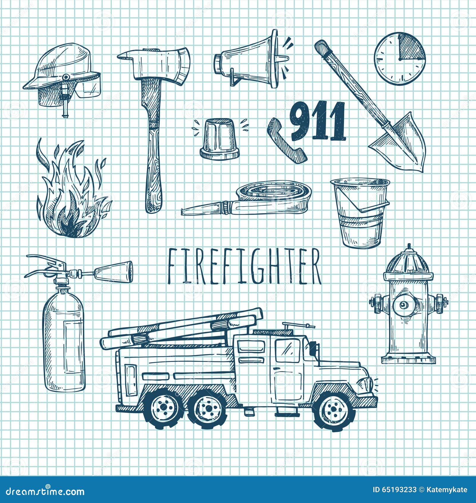 Firefighting Hand Drawn Doodle. Firefighter, Fireman, Emergency ...