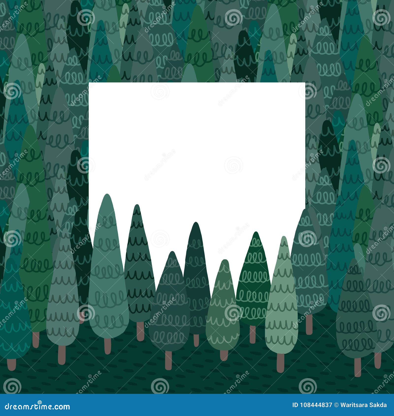 Hand Drawn Vector Illustration of Forest with Blank Space for Text ...