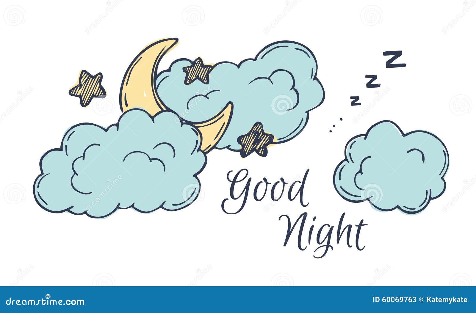 Hand Drawn Vector Illustration - Good Night, Card with Moon Stock ...