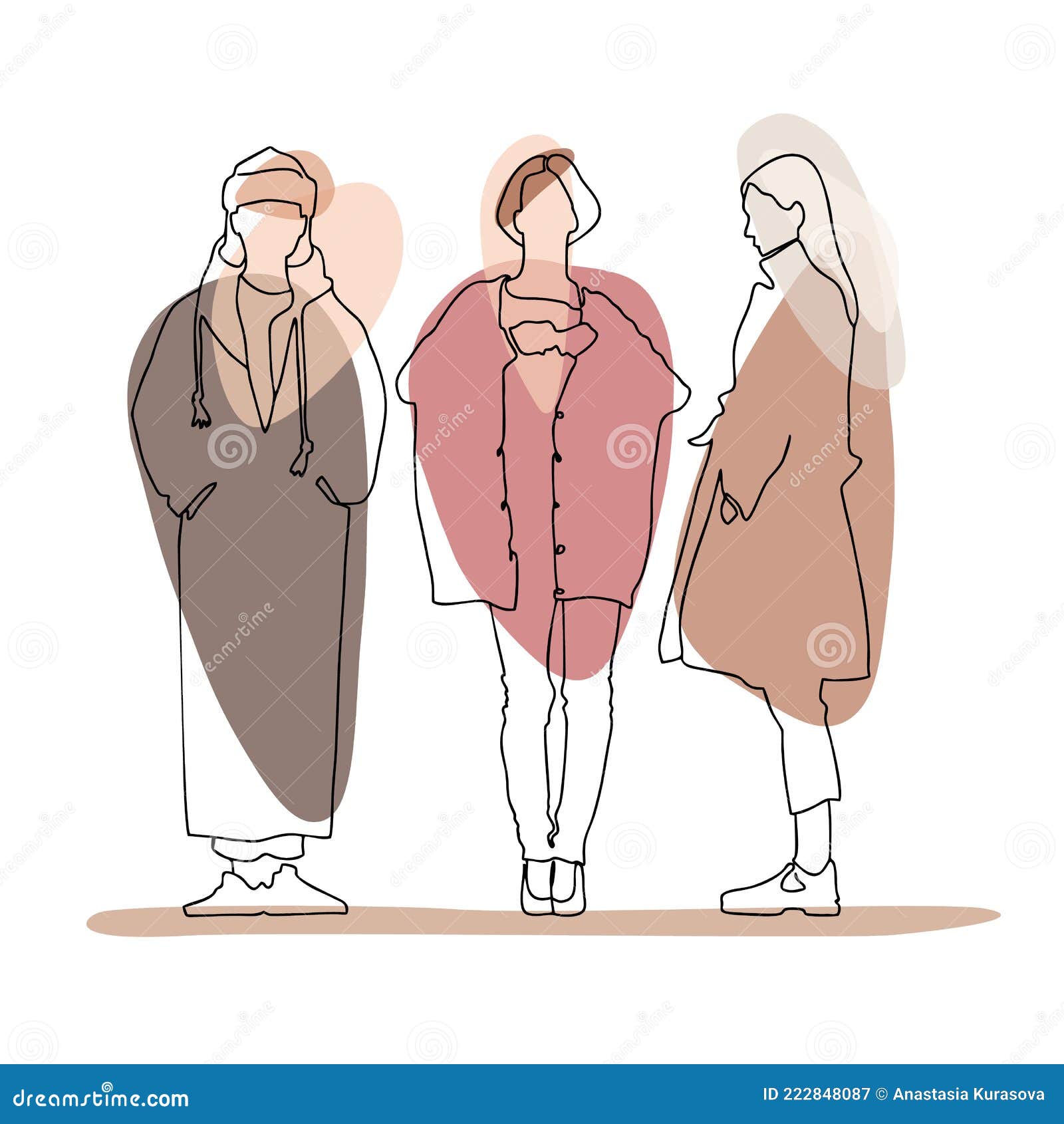 A Hand-drawn Vector Illustration of a Group of People. Continuous ...