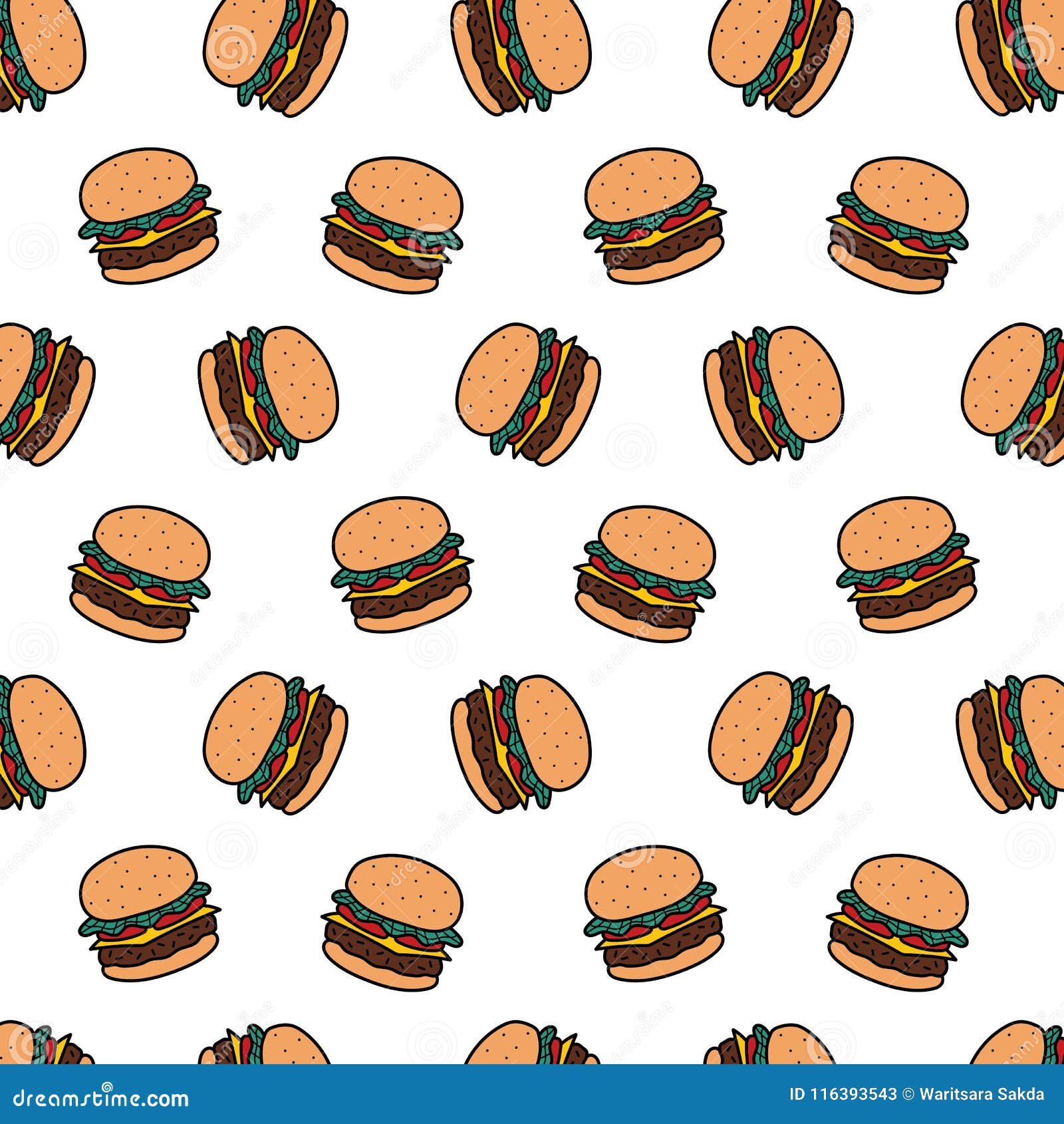 Hand Drawn Vector Illustration of Hamburger Pattern in Cartoon Style ...