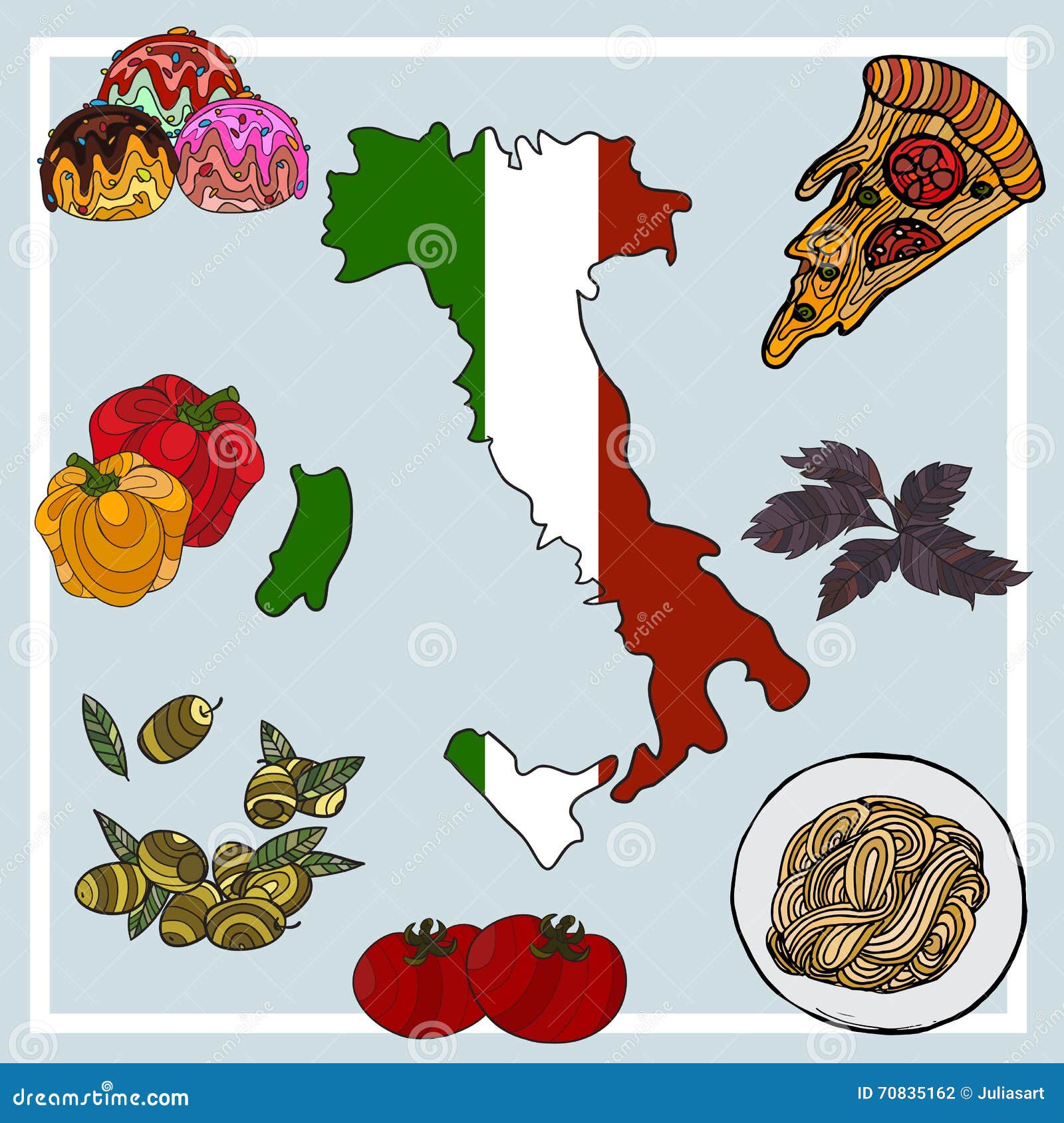Hand Drawn Vector Illustration of Infographic Elements of Italy Stock ...
