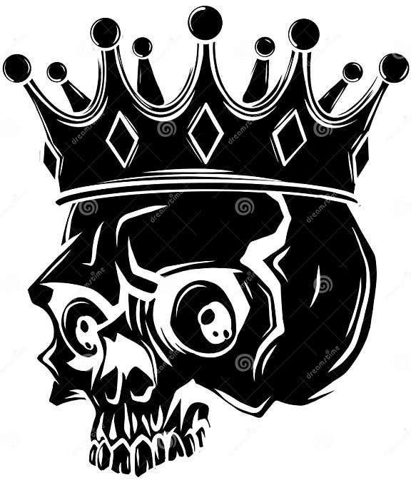 Black Silhouette Of Hand Drawn Vector Illustration Of King Skull Stock