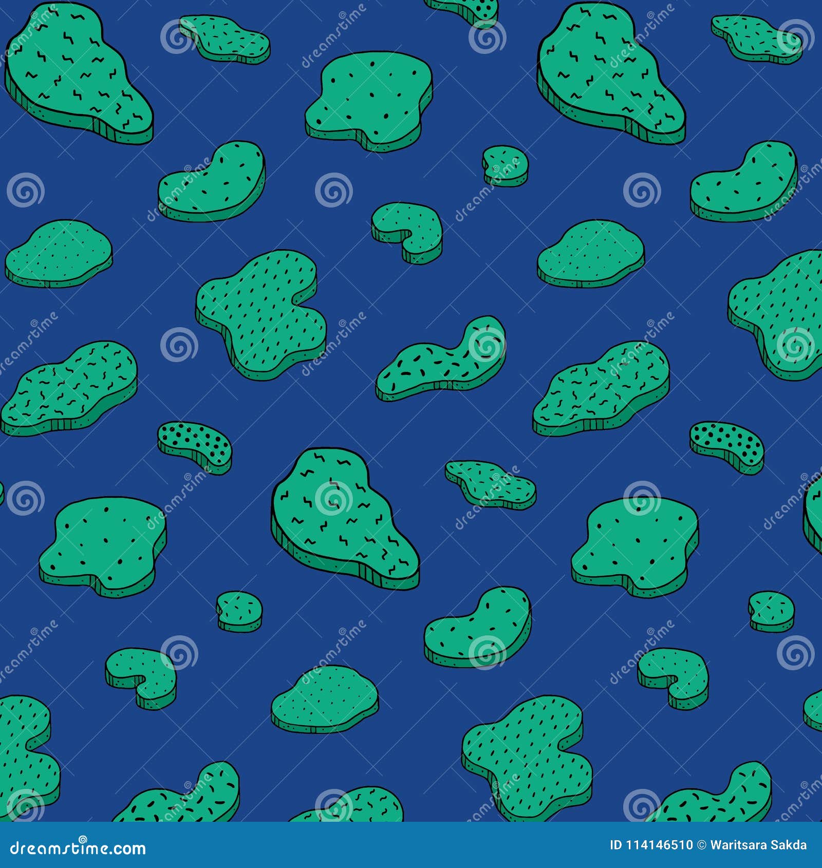 Hand Drawn Vector Illustration of Land and Ocean Pattern. Stock Vector ...