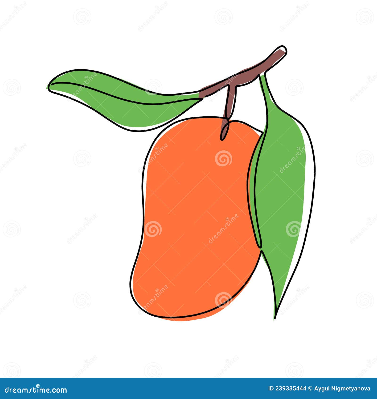 Hand Drawn Vector Illustration of a Mango in Single Line Style. Cute ...