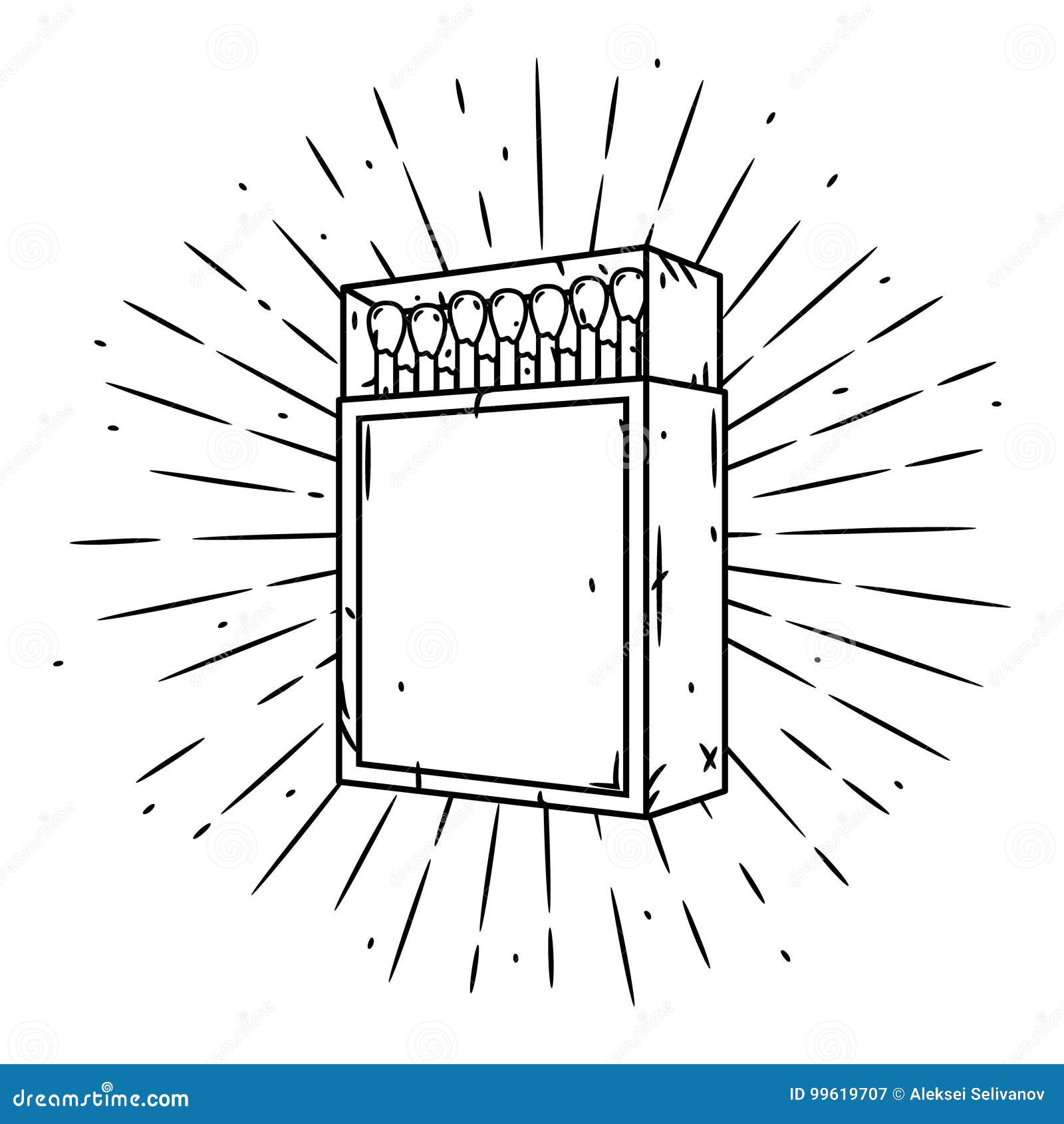 Hand Drawn Vector Illustration with a Matches Box and Divergent Rays ... Hand Drawn Vector Illustration with a Matches Box and Divergent Rays ...