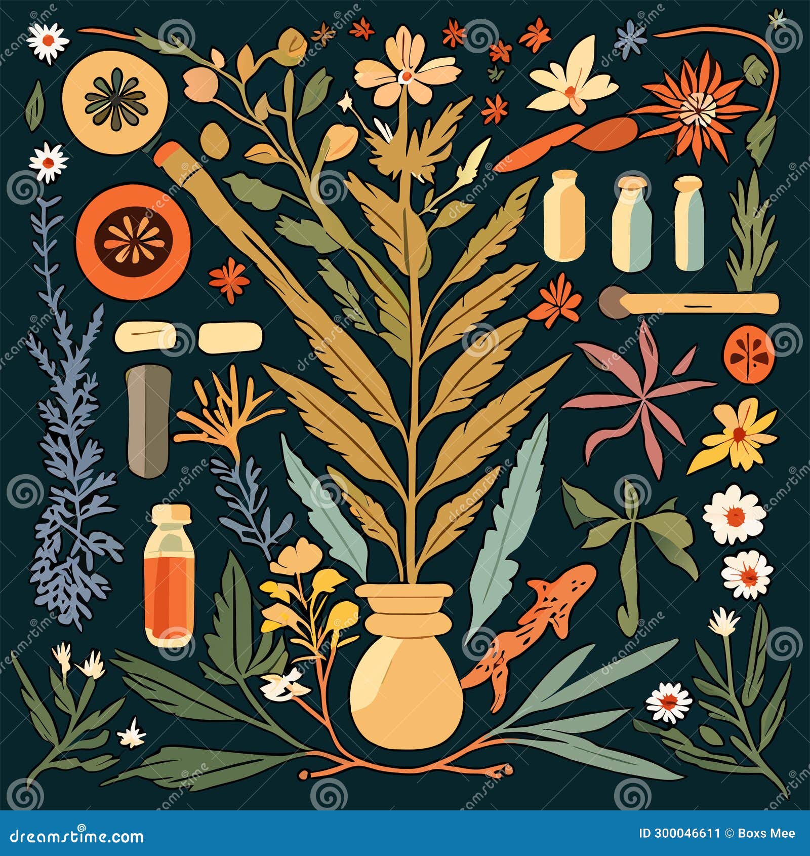 Hand Drawn Vector Illustration with Medicinal Herbs and Plants ...