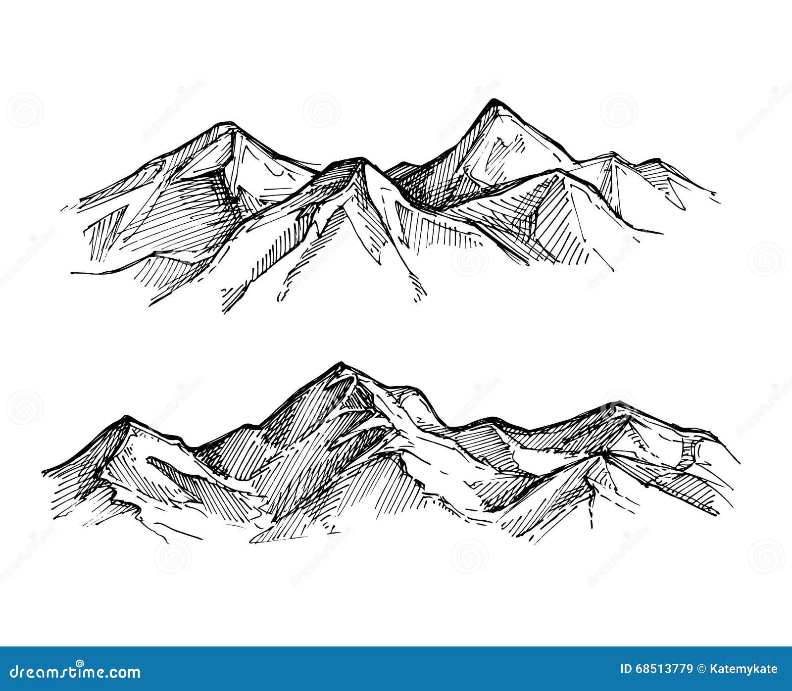 Sketch Of Mountain Landscape With Georgian Town Hand Drawn In Black And ...