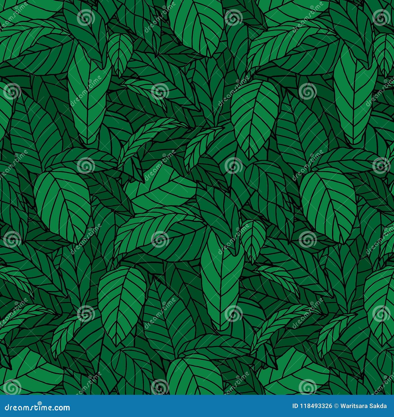 Hand Drawn Vector Illustration of Pattern of Green Leaf. Wallpaper ...