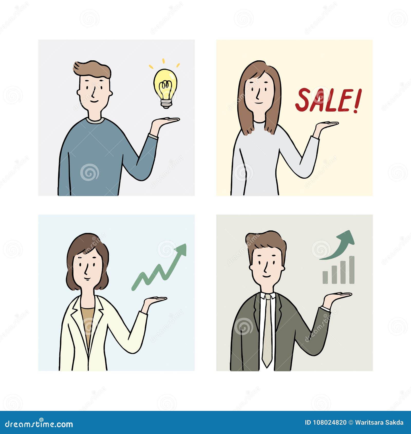 Hand Drawn Vector Illustration of People Showing Something. Businessman ...