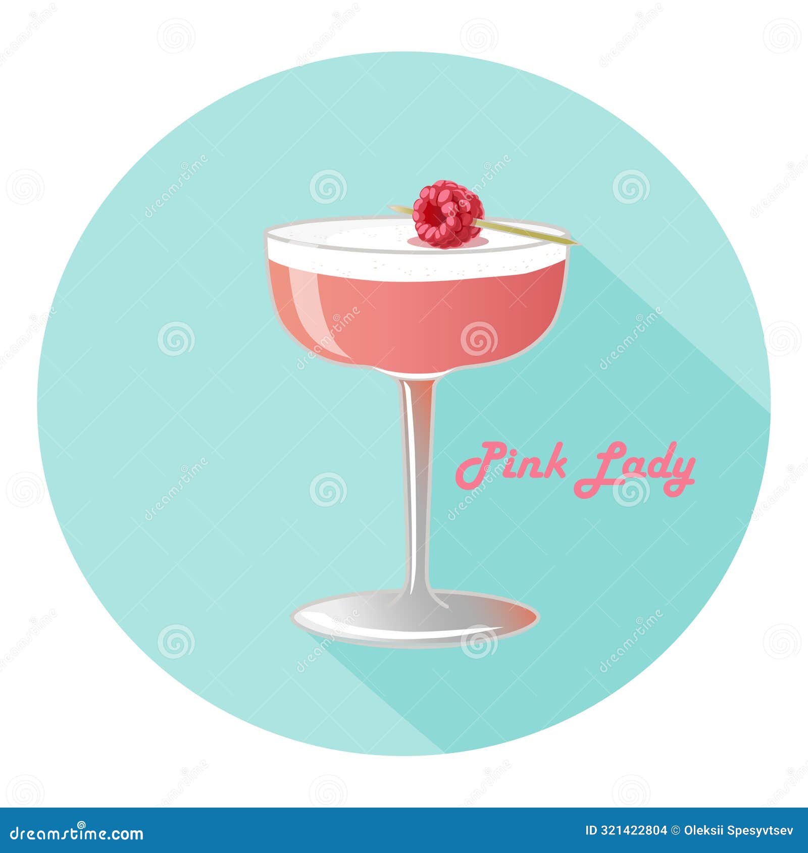 Hand Drawn Vector Illustration of Pink Lady Alcohol Cocktail. Stock ...