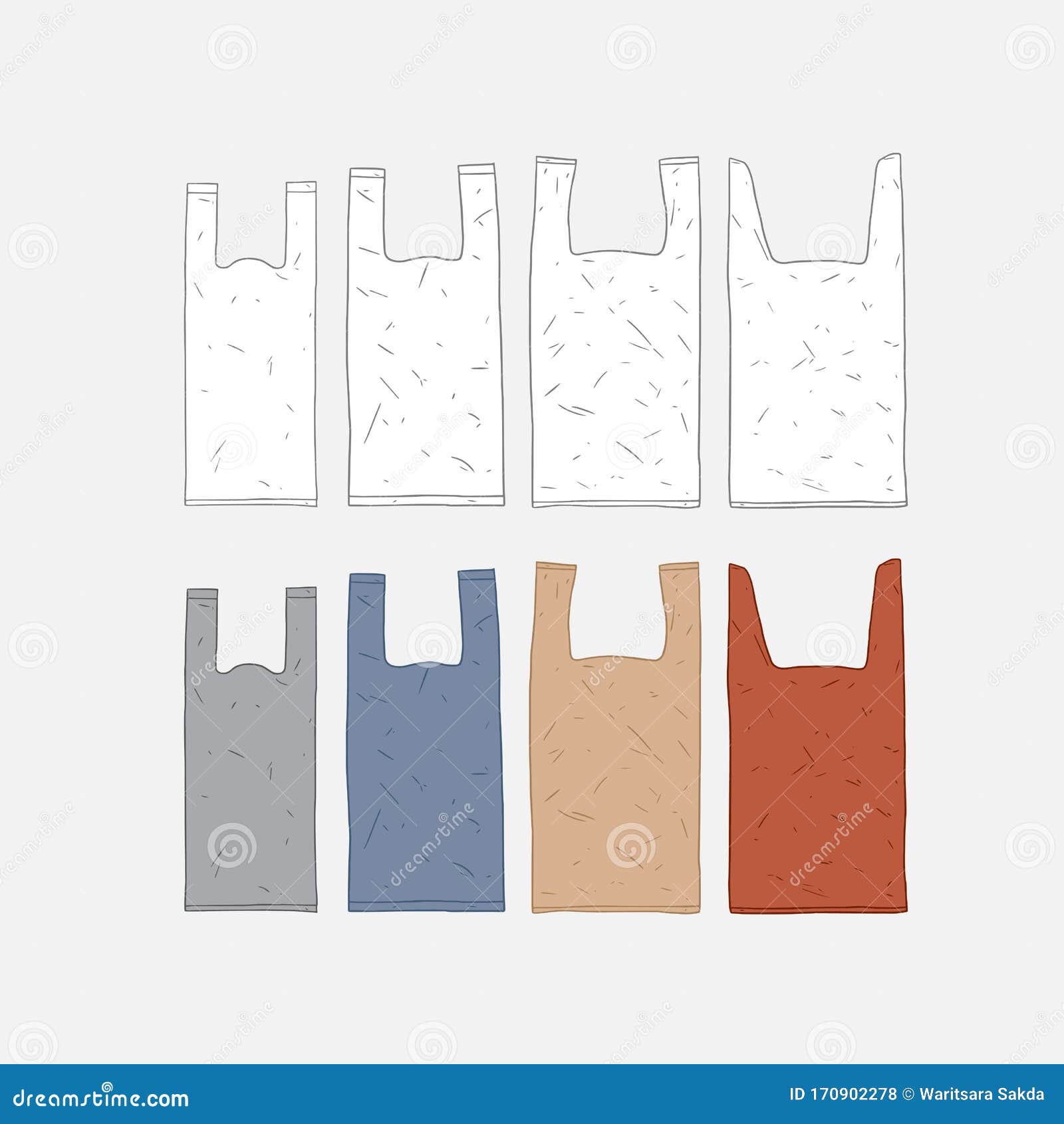 Hand Drawn Vector Illustration of Plastic Bag Set. Stock Vector ...