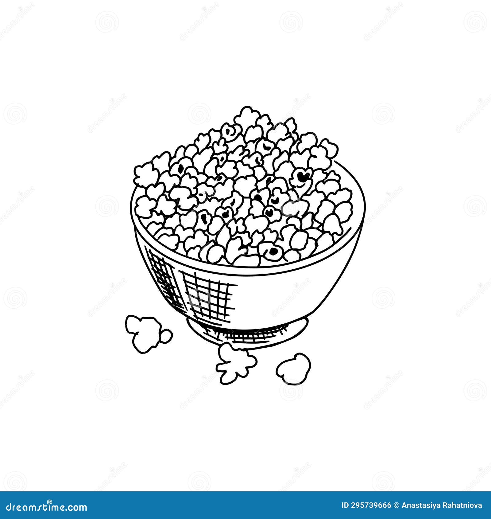 Hand Drawn Vector Illustration of Popcorn in a Bowl Stock Illustration ...