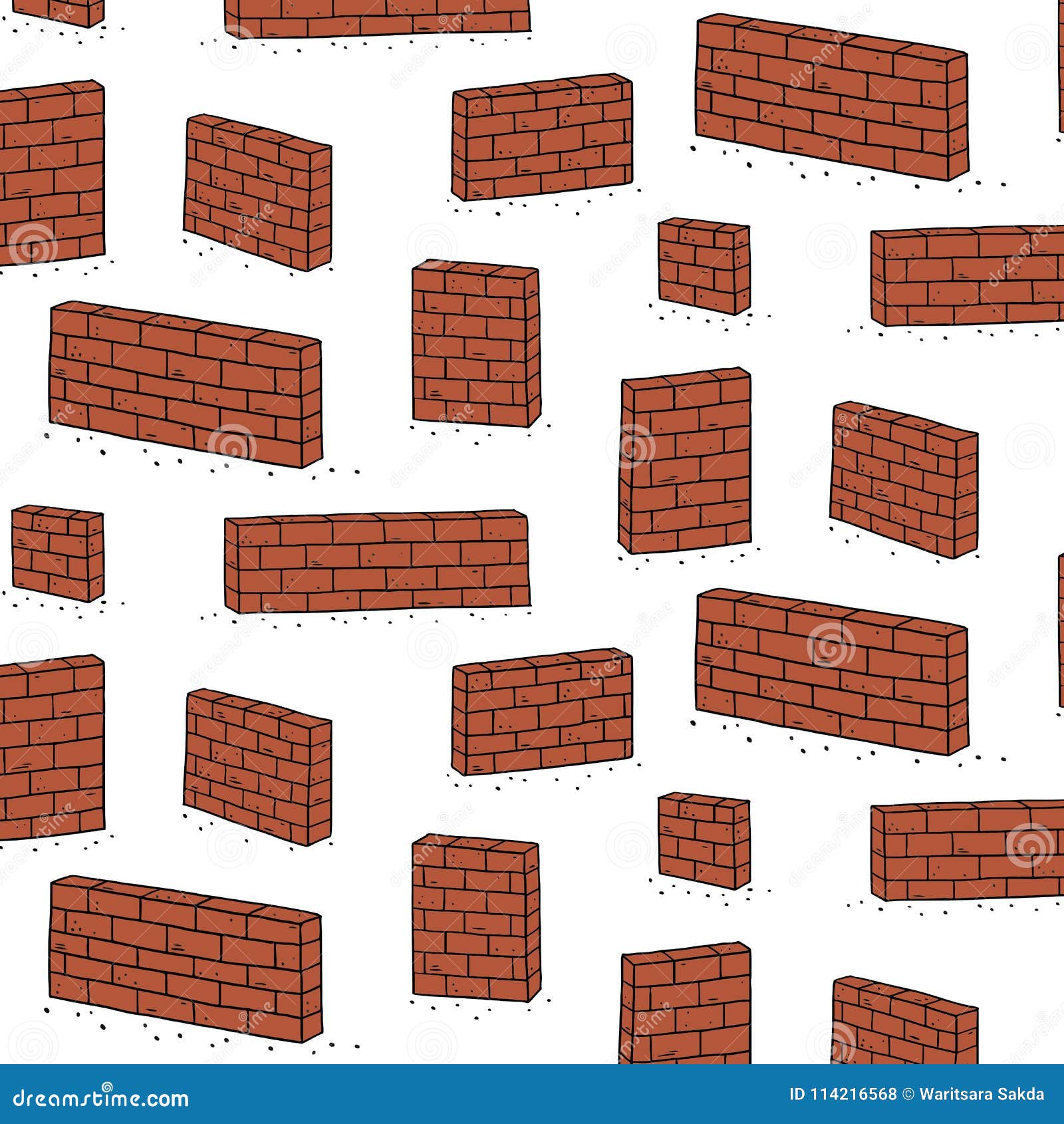 Hand Drawn Vector Illustration of Red Brick Wall Pattern.Abstract ...