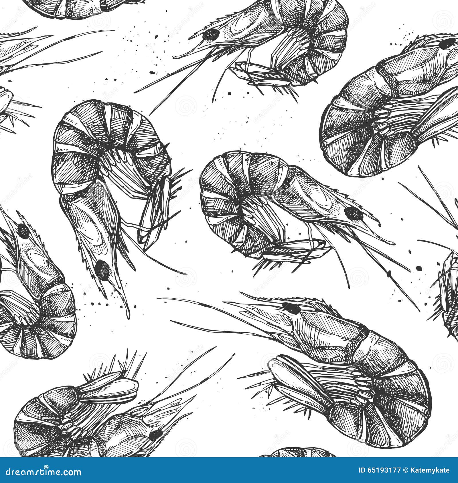 Hand Drawn Vector Illustration - Seamless Patterns with Shrimp. Stock ...