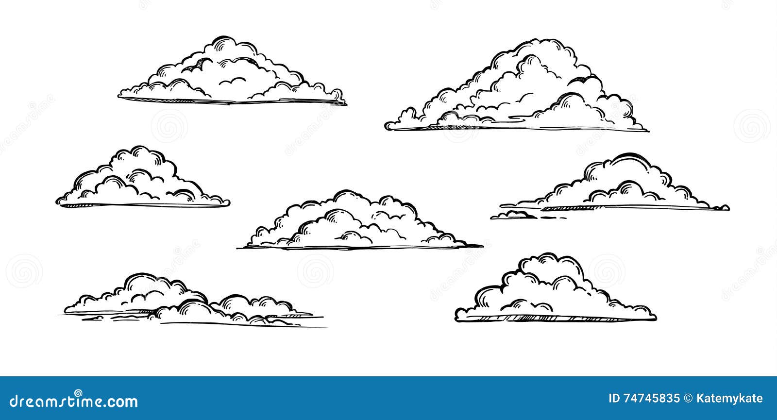 Hand Drawn Vector Illustration - Set of Clouds. Vintage Engraved Stock ...