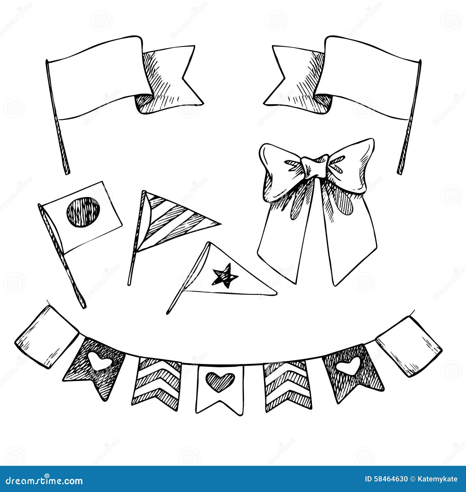 Hand Drawn Vector Illustration - Set of Flags and Ribbons. Stock Vector ...