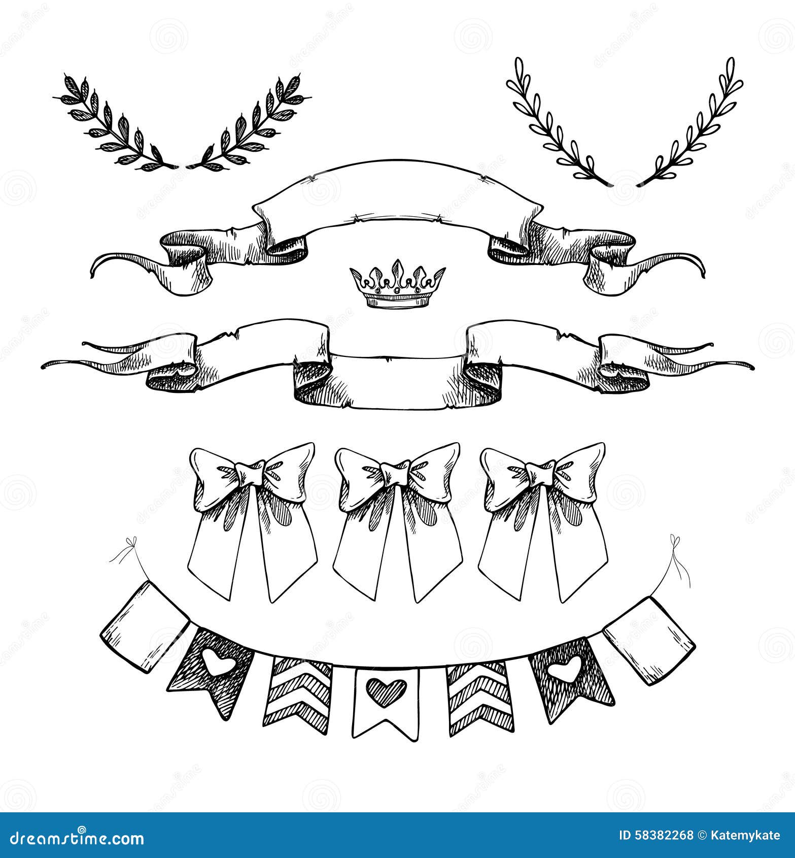 Hand Drawn Vector Illustration - Set of Flags, Ribbons and Other Stock ...