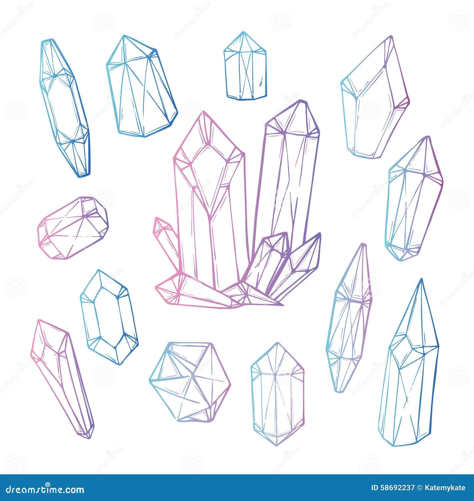 Hand Drawn Vector Illustration - Set of Geometric Crystals Stock Vector ...