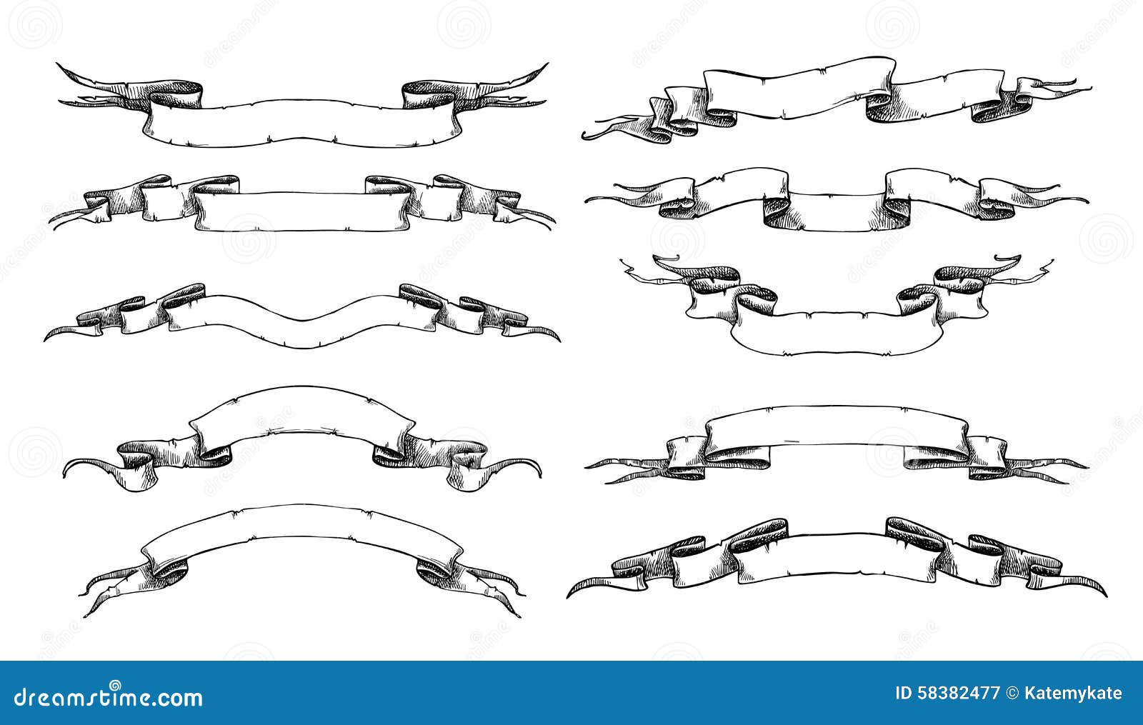 Hand Drawn Vector Illustration - Set of Ribbons. Stock Vector ...