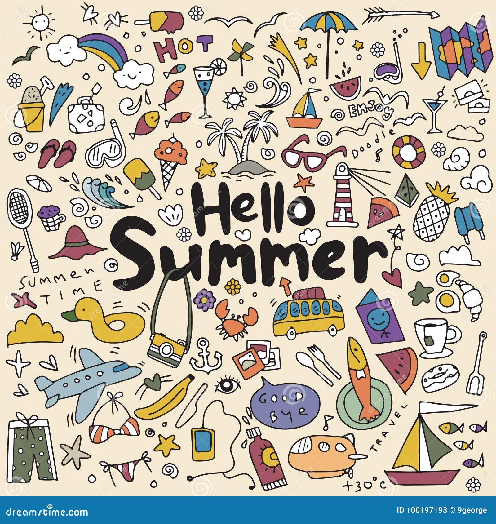 Hand Drawn Vector Illustration Set of Summer Elements Stock Vector ...