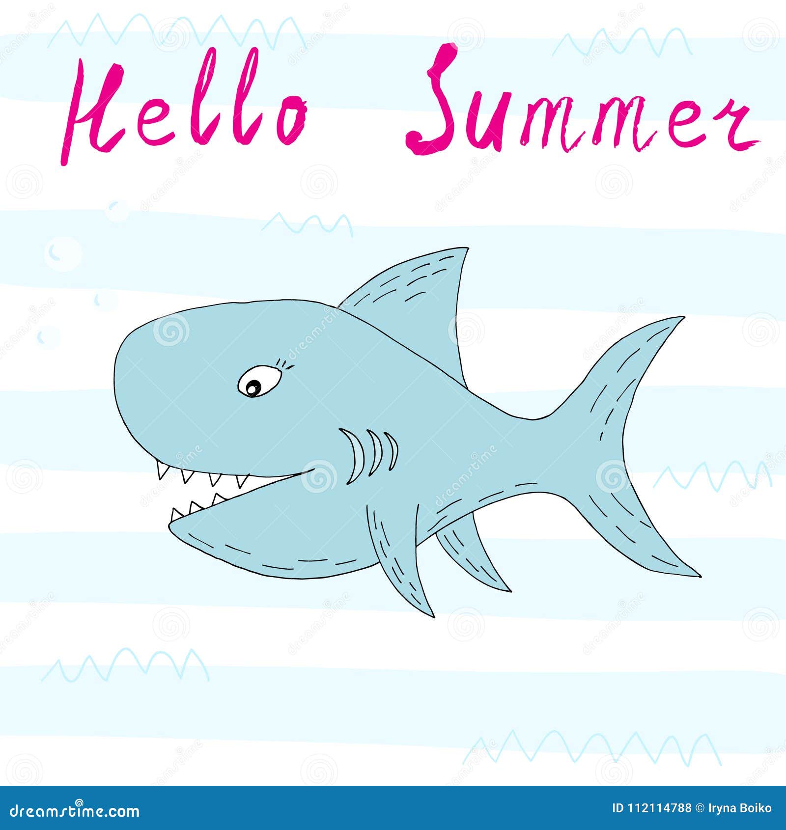 Cute Hand Drawn Shark. Vector Print Stock Vector - Illustration of ...