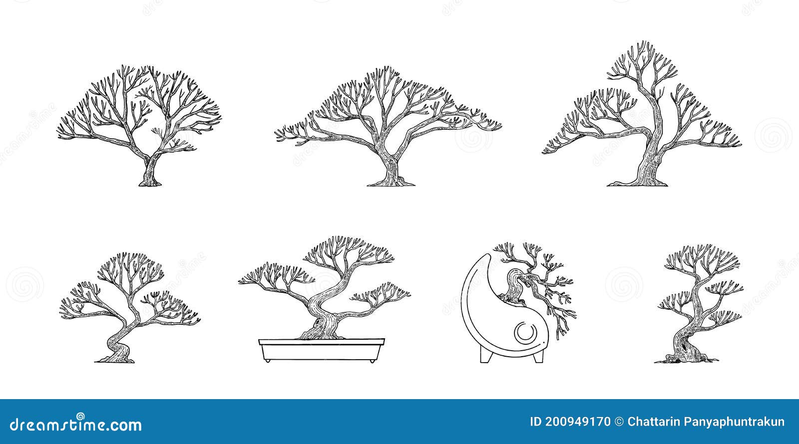 Hand Drawn Vector Illustration of Side View Tree Isolated on White ...