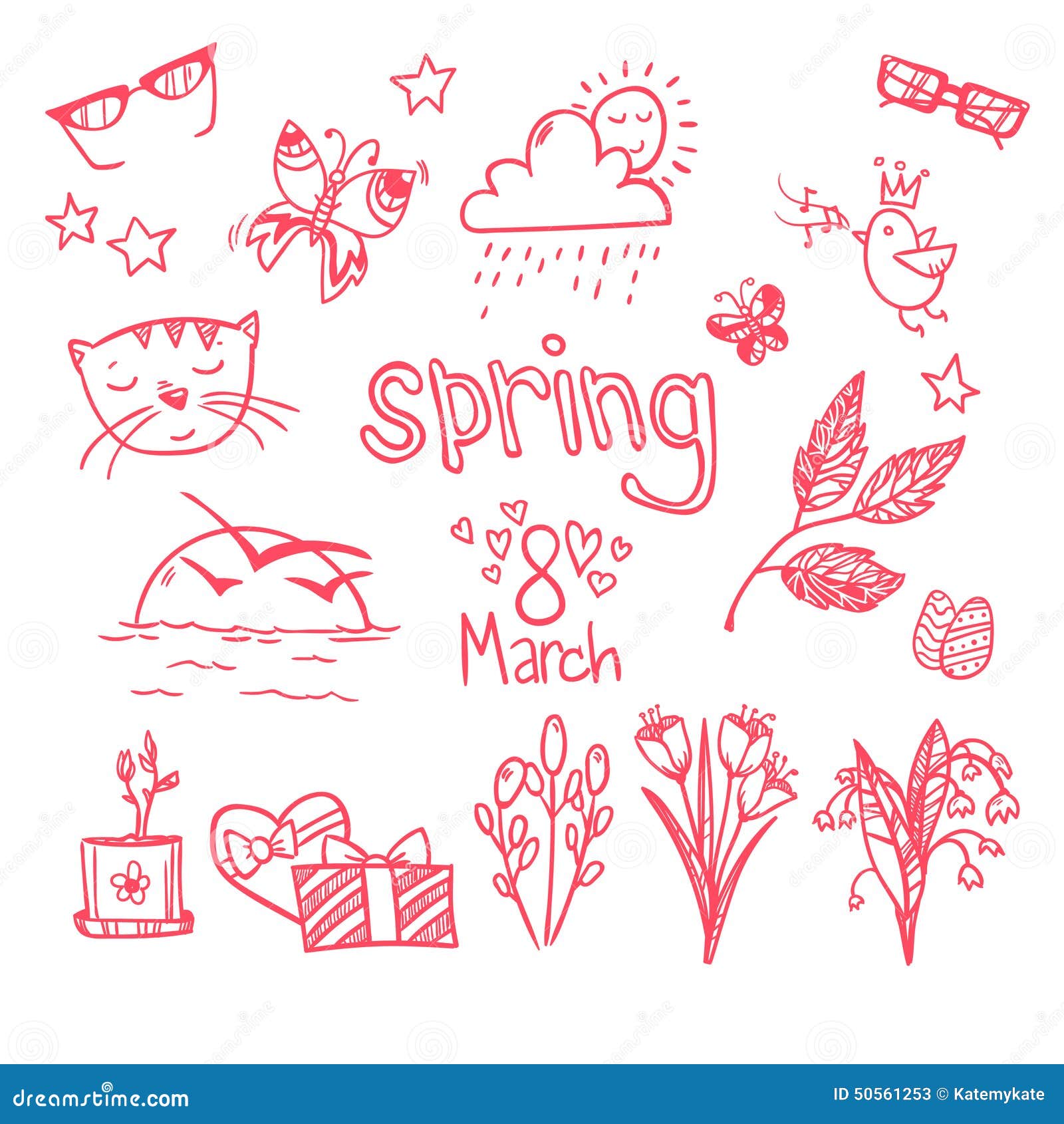 Hand-drawn Vector Illustration - Spring Icons. Doodle Set Stock Vector ...