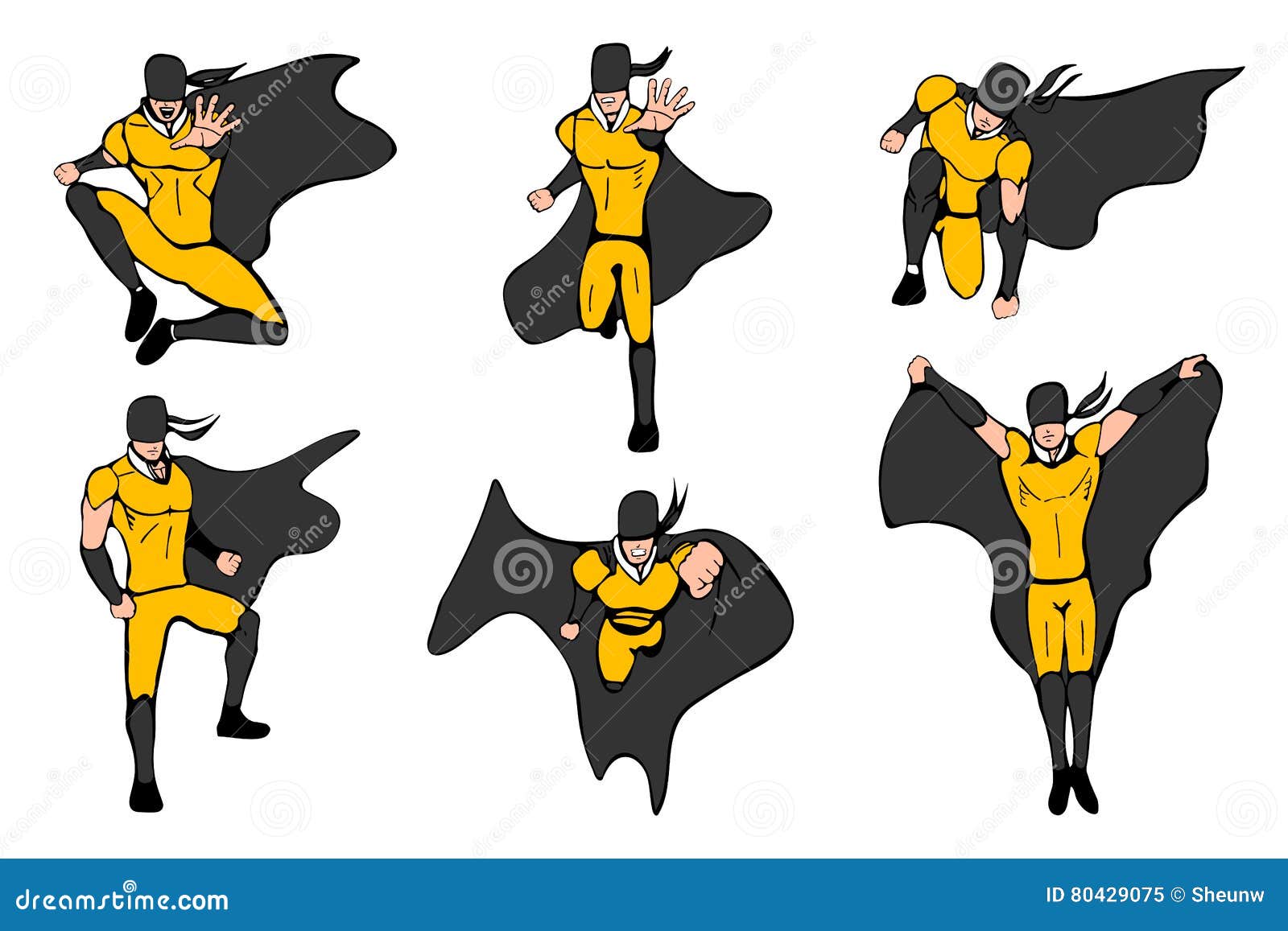 Hand Drawn Vector Illustration. Superhero Models in Various Poses Stock ...