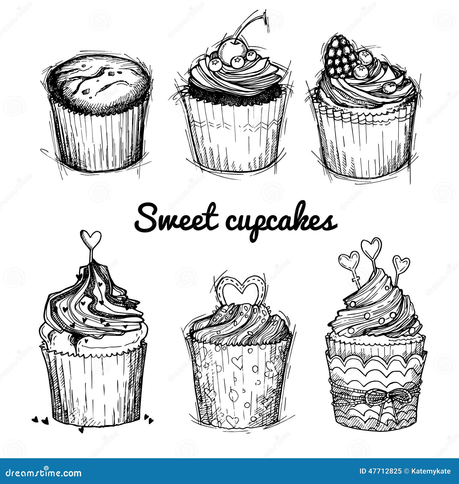 Hand Drawn Vector Illustration - Sweet Cupcakes. St Stock Vector ...