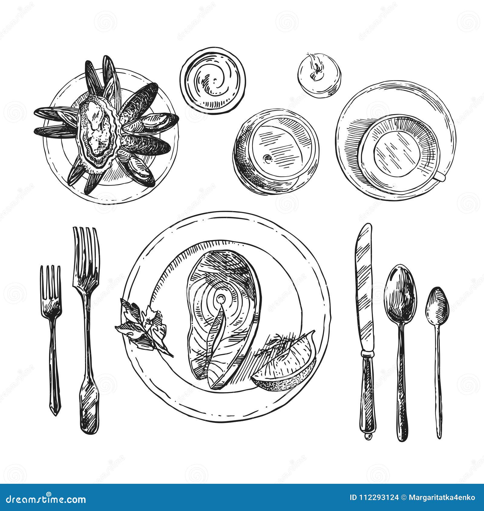 Hand Drawn Vector Illustration Table Setting Stock Vector ...