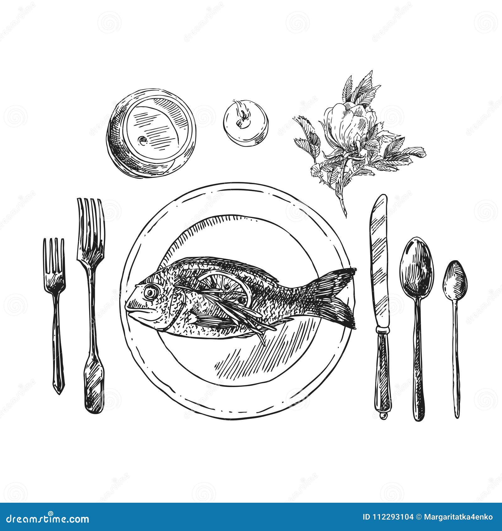 Hand Drawn Vector Illustration Table Setting Stock Vector ...