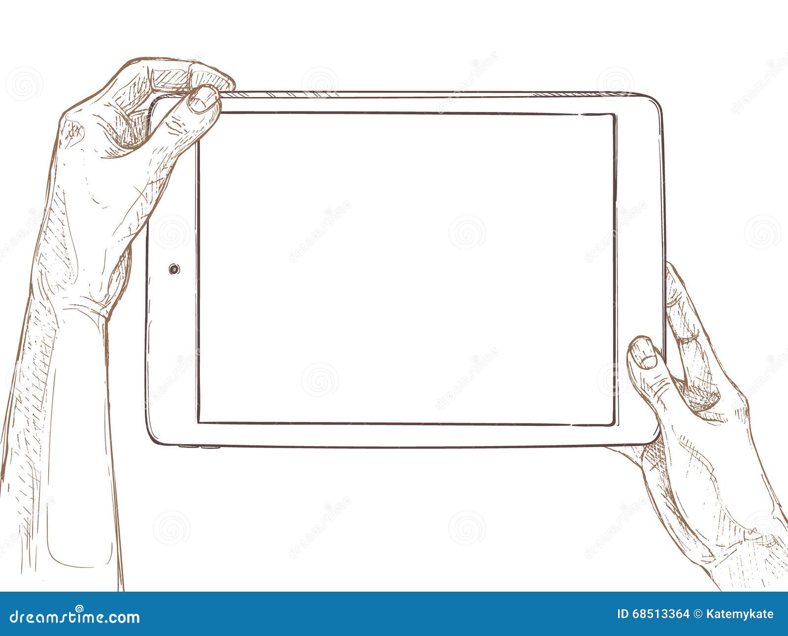 Hand Drawn Vector Illustration - Tablet Screen with Hands. Stock Vector ...