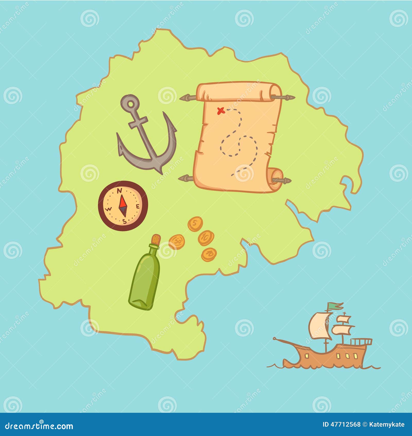 Hand Drawn Vector Illustration - Treasure Map and Design Element Stock ...