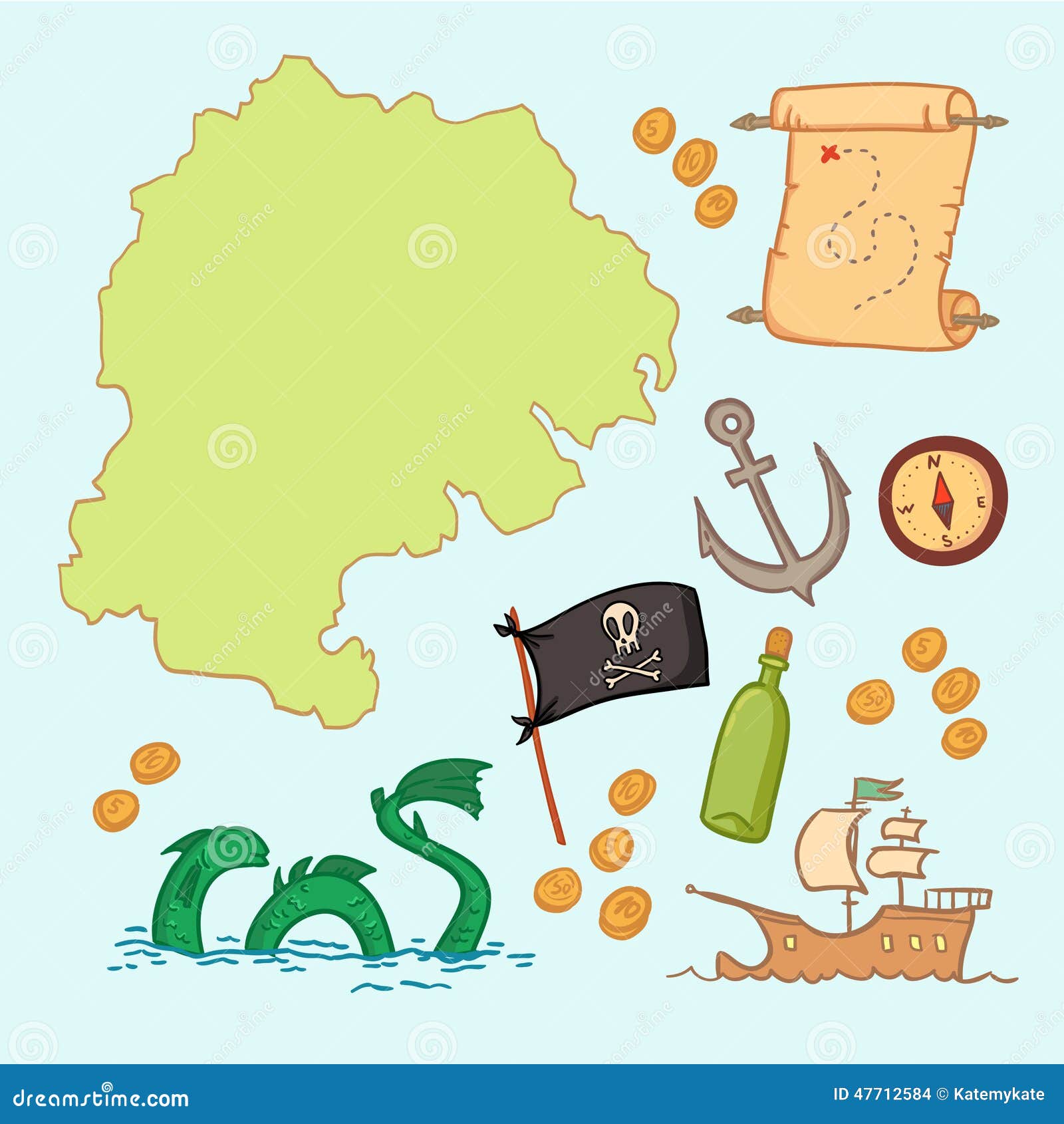 Hand Drawn Vector Illustration - Treasure Map and Design Element Stock ...