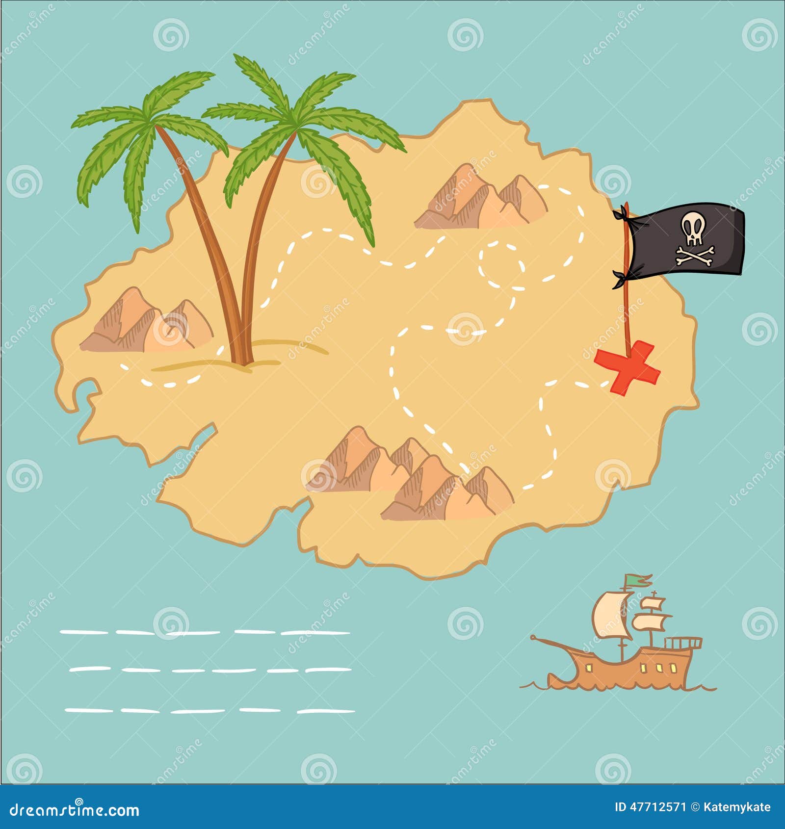 Hand Drawn Vector Illustration - Treasure Map and Design Element Stock ...