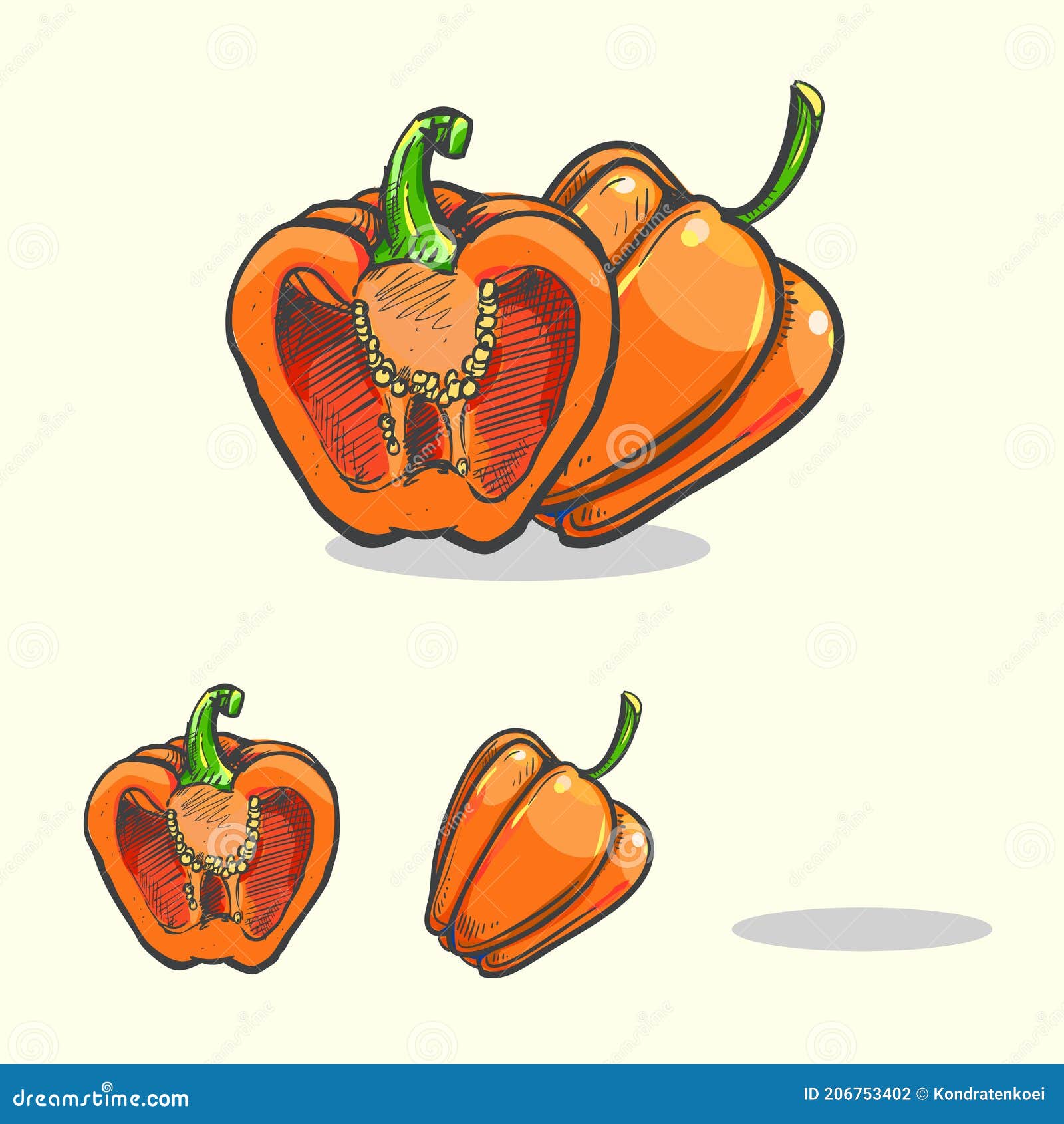 Hand Drawn Vector Illustration with Vegetables Red Bell Pepper. Vector ...
