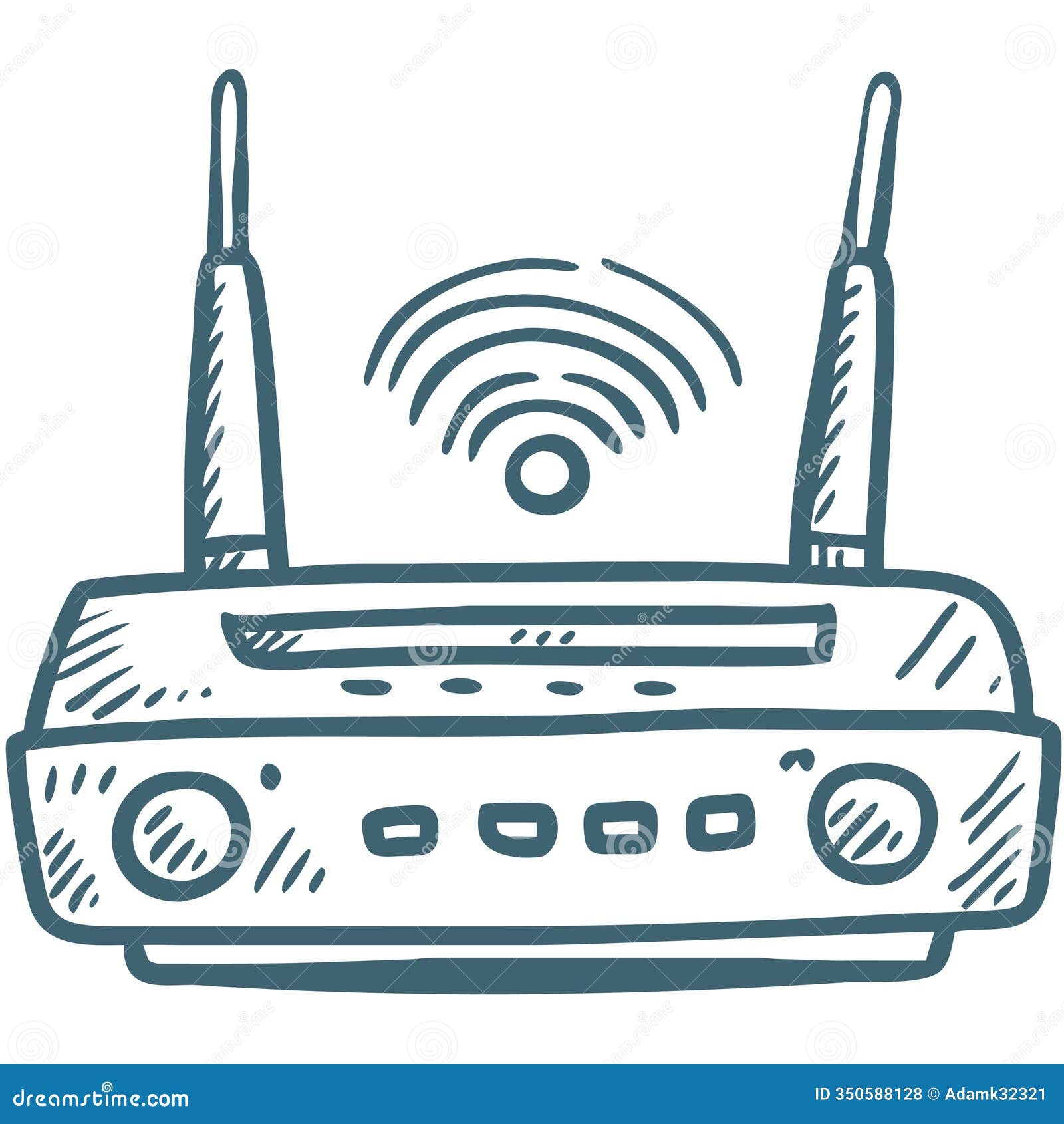 Hand-Drawn Vector Illustration of Wi-Fi Router with Signal for Tech ...
