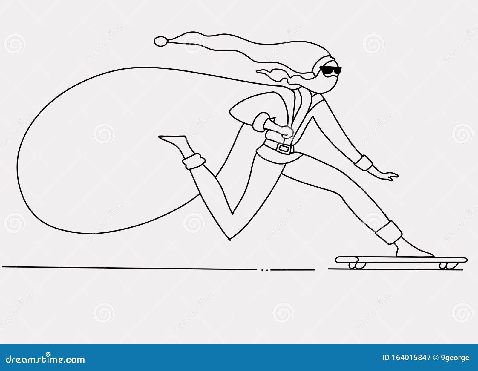 Hand Drawn Vector Illustration of Young Santa Claus Skateboarding Stock ...